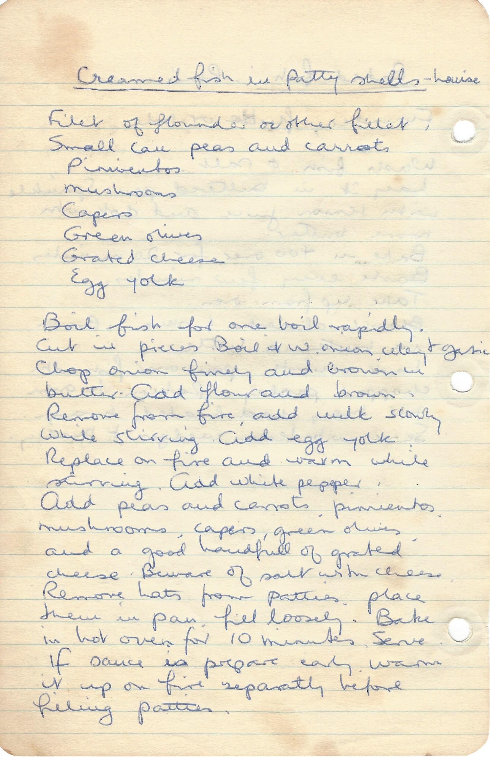 Creamed fish in Patty Shells – The Claude Levy Recipe Book project